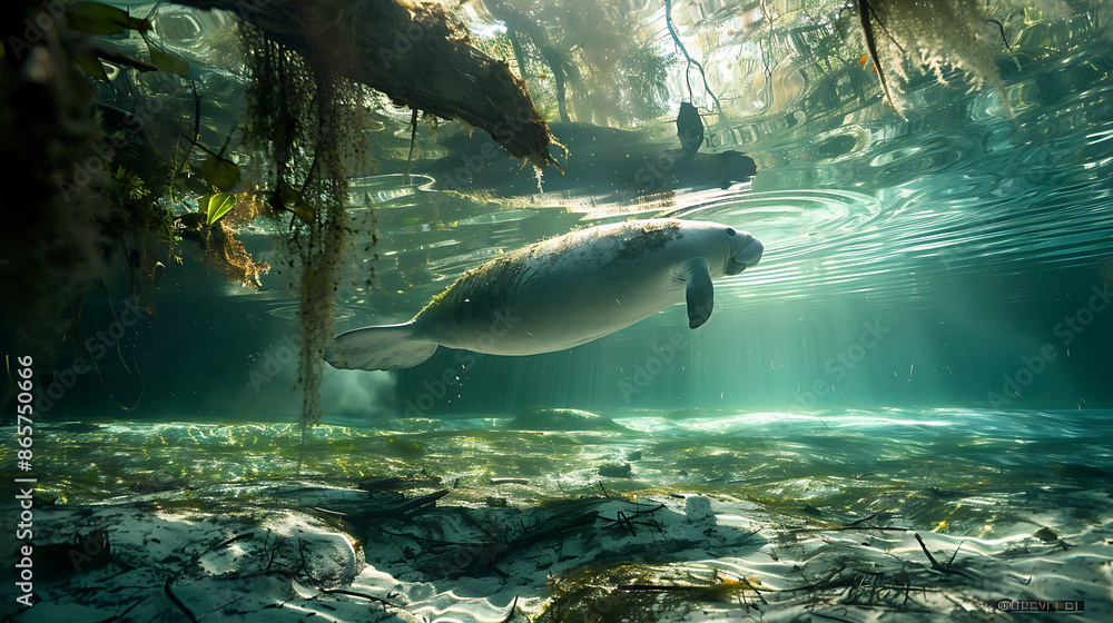 Foto de Rare manatee gliding through crystalclear spring showcasing the ...