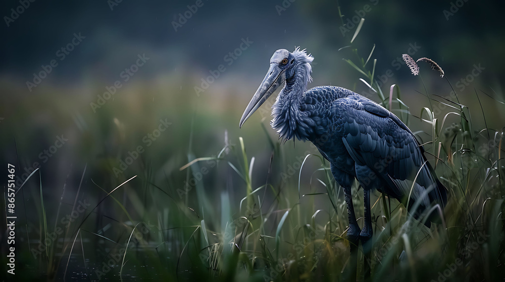 Rare shoebill stork wading through African wetland capturing the unique ...