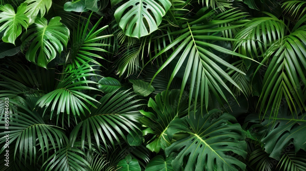 Lush Green Tropical Leaves Wall, Natural Jungle Background Texture ...