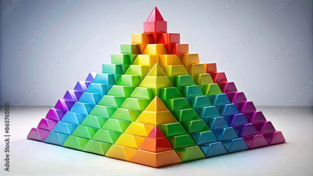 Vibrant colored pyramid shapes stacked in a cohesive composition, ideal ...