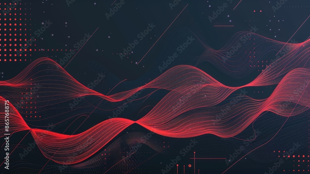 Abstract art of red 3D shapes with textured surfaces on a red ...