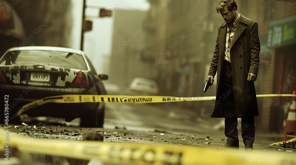Reporter Broadcasting Crime Scene Live, Blurred Background of City ...