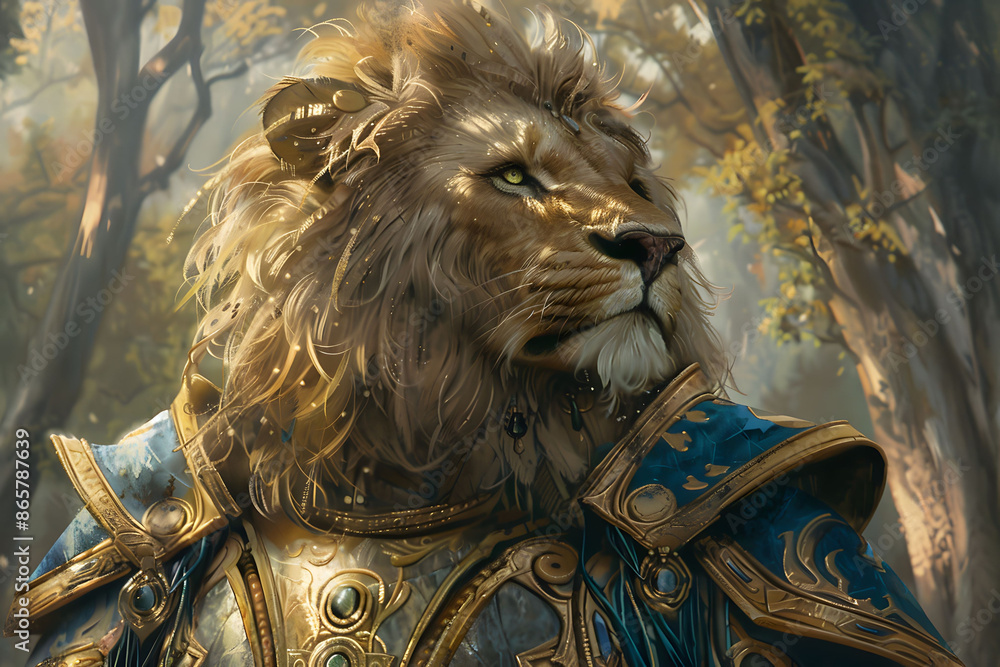 Majestic Fantasy Lions: Legendary Creatures in Gold and Blue Tones in ...