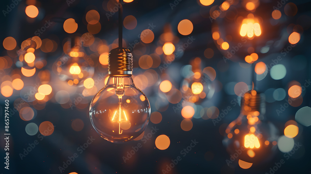 Light Bulb Network, Connected light bulbs illuminate a dark space ...