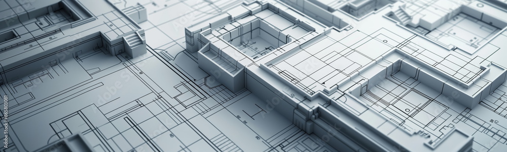 Floor plan, construction planning, blue print or floor drawing in white ...