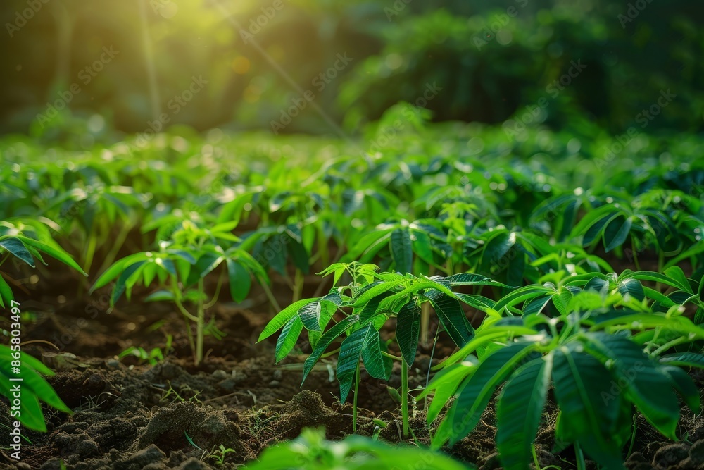 Plant cassava in mixed garden with rubber trees cultivating tapioca ...