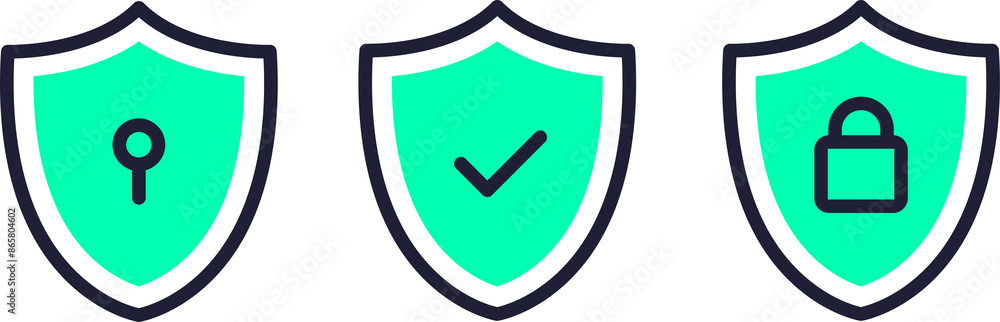 Security shield icons, security shields symbols with check mark ...