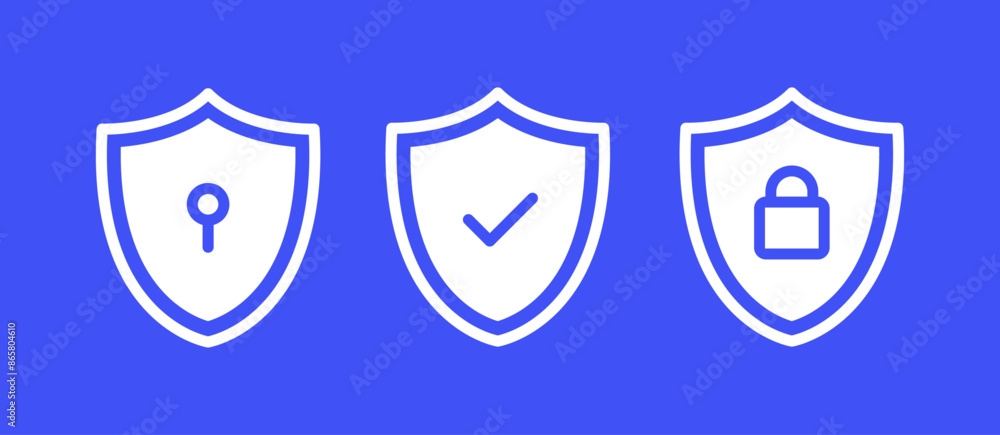 Security shield icons, security shields symbols with check mark ...