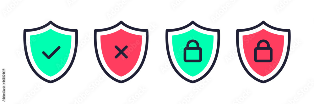 Security shield icons, security shields symbols with check mark and ...