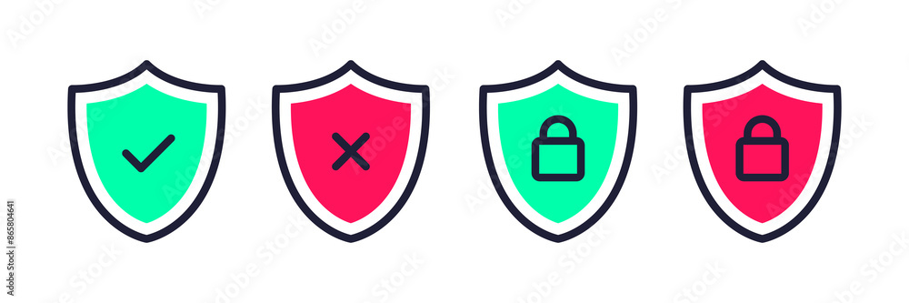 Security shield icons, security shields symbols with check mark and ...