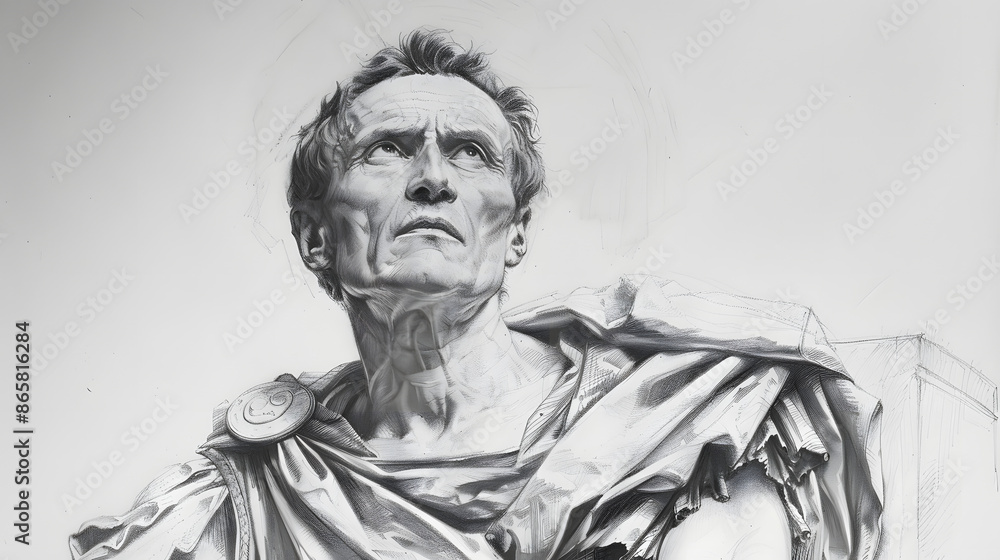 pencil sketch of Julius Caesar, black & white, high contrast ...