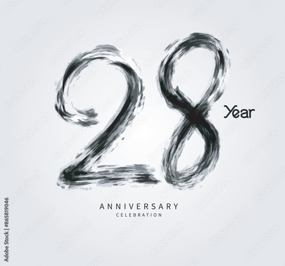 28 Year Anniversary Celebration Logo black brush vector, 28 Number ...