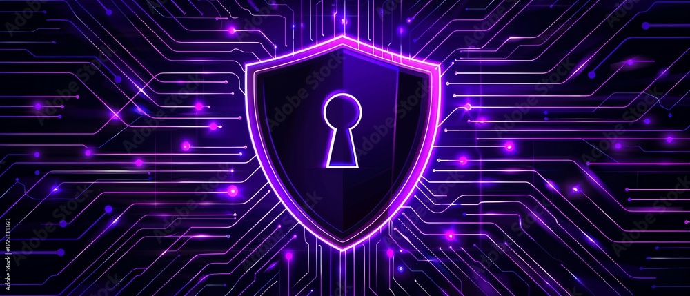 Cybersecurity concept featuring a shield with a keyhole, detailed ...