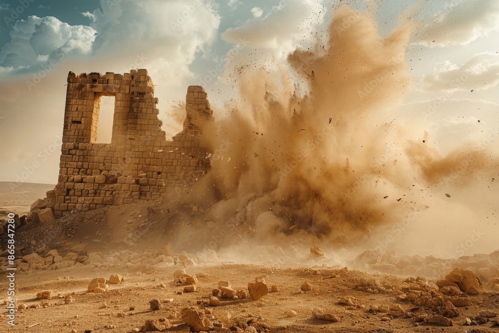 Destruction of the walls of Jericho. Bible story. Stock Illustration ...