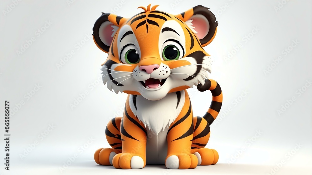 d cartoon image of a cute happy tiger isolated on whi background Stock ...