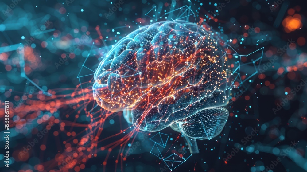 Dynamic data stream depicted as glowing lines flowing through a human ... Dynamic data stream depicted as glowing lines flowing through a human ...