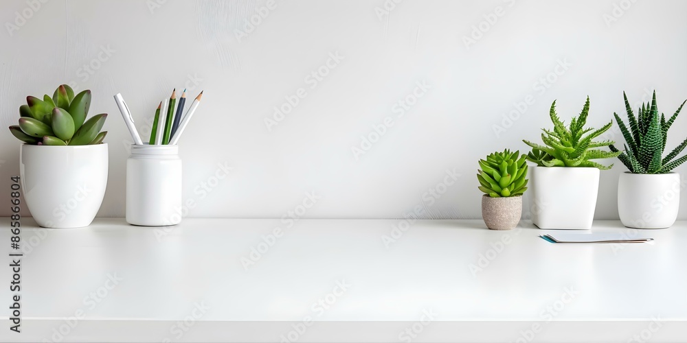 Neat office desk with white bulletin board sticky notes and stationery ...