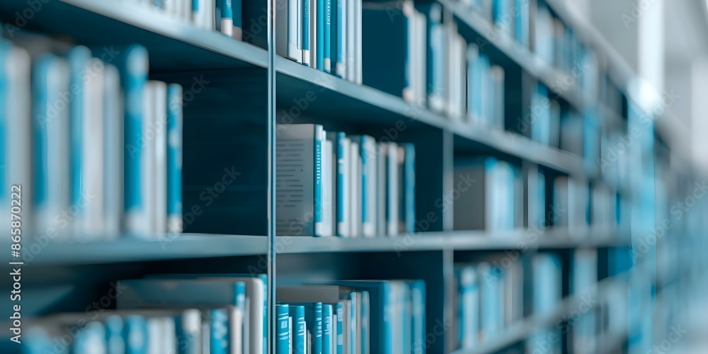 Blurry public library bookshelf with books educational setting. Concept ...