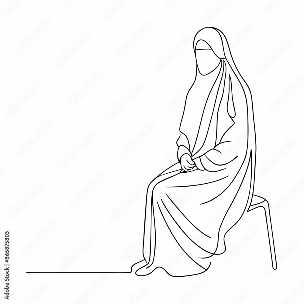 Continuous one line draw of young attractive middle east muslimah ...