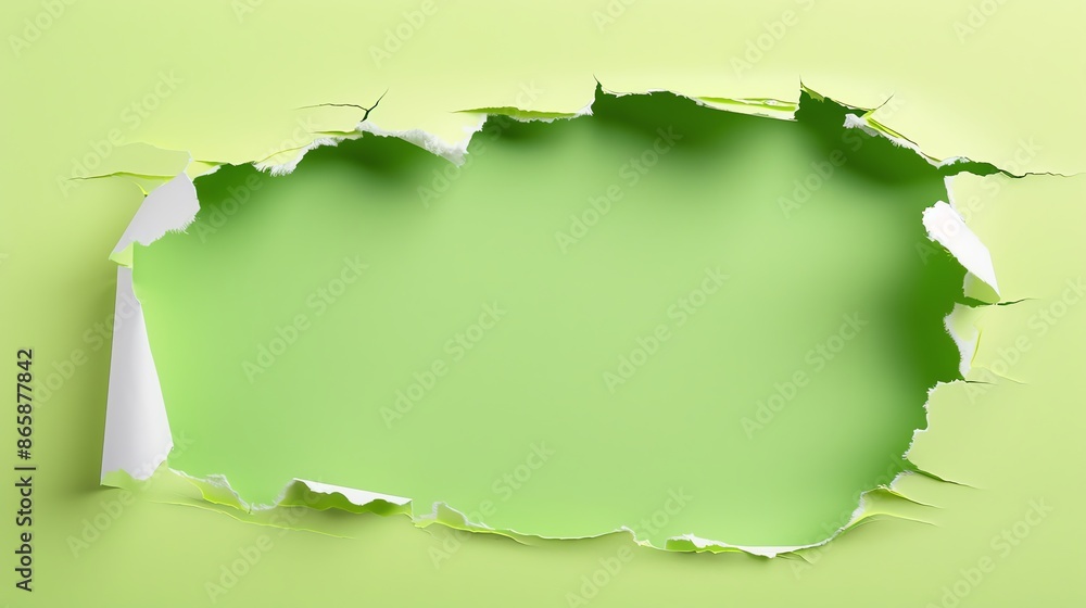 Torn green paper background with ripped edges creating a frame for ...