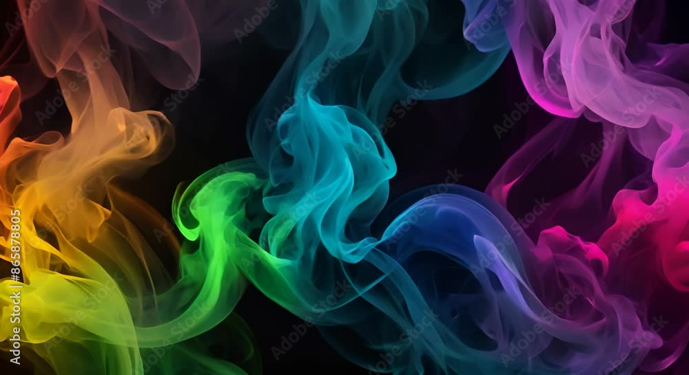 A colorful smoke trail with a rainbow of colors. The smoke is billowing ...