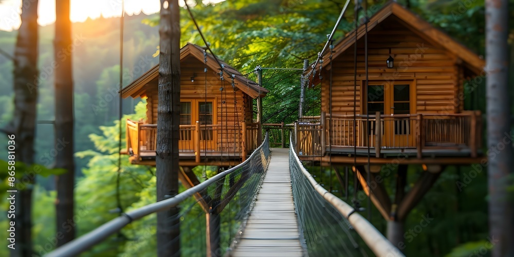 Canopy Retreat Treehouses Linked by Bridges in a Forest Village with ...