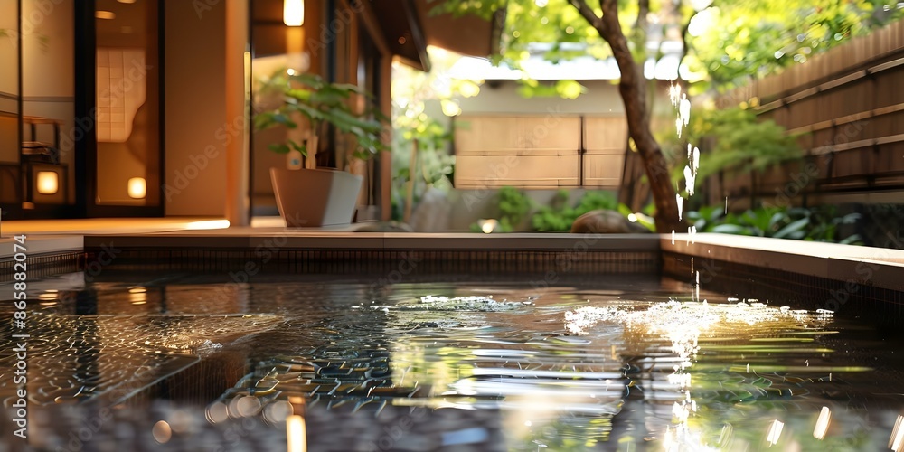 Japanese ryokan with large hot spring baths traditional architecture ...