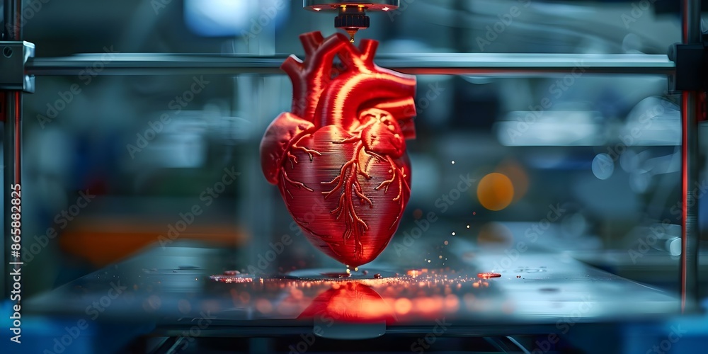 3D printer creating artificial human heart model in medical lab for ...