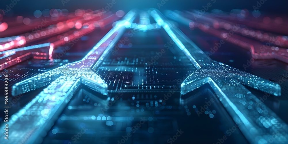 Digital art with arrows pointing in different directions representing ...