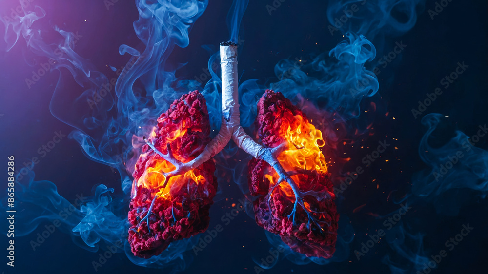 damage human lungs, where trachea is cigarette, the right and left ...