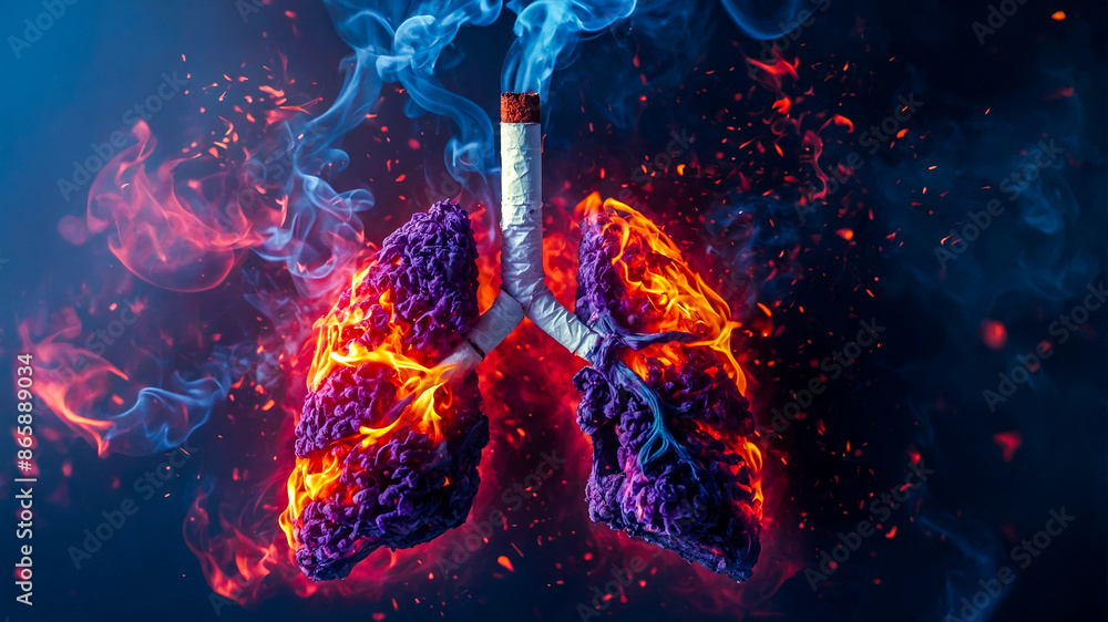 damage human lungs, where trachea is cigarette, the right and left ...