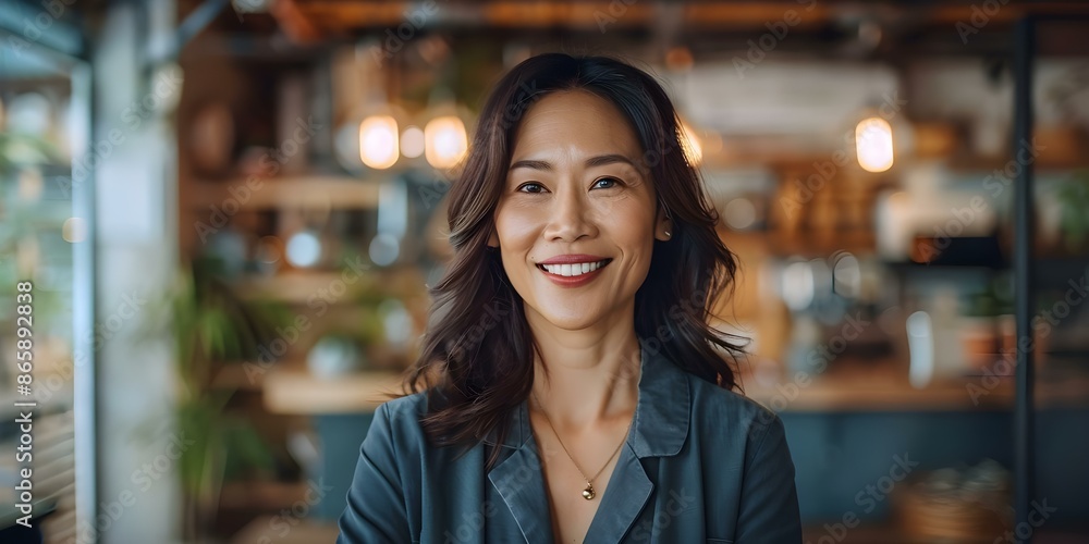 Asian business owner in smart casual attire managing small business ...