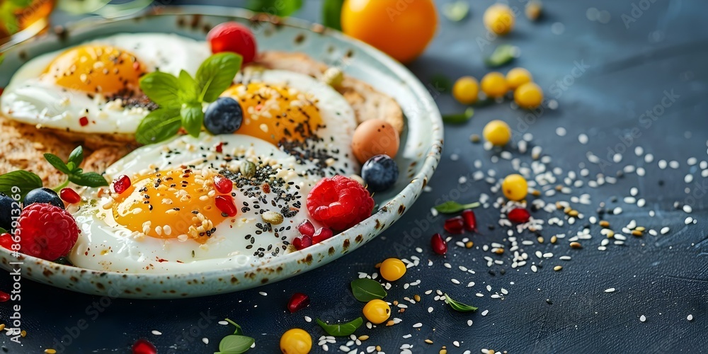 Balanced Meal Elegant Breakfast Plate with Fried Eggs, Fruits, and ...