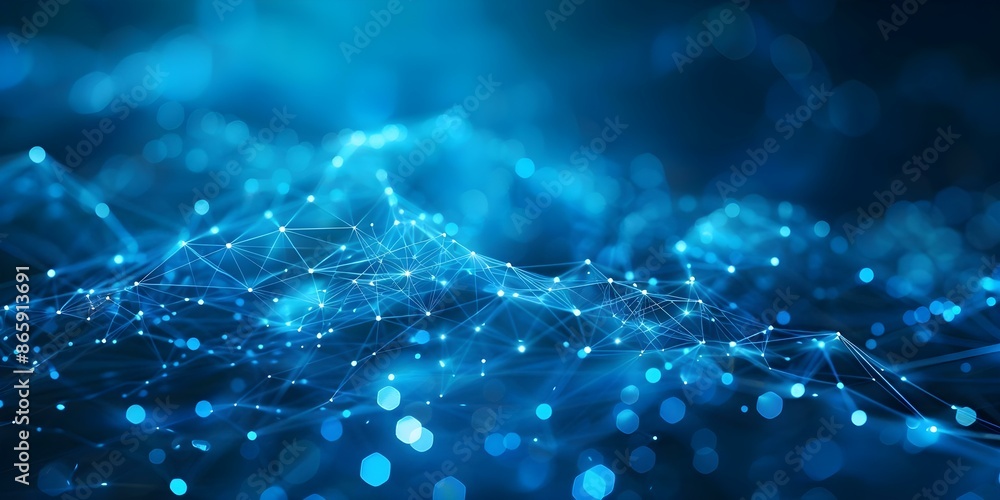 Visual representation of neural network connections and communication using blue nodes. Concept ...