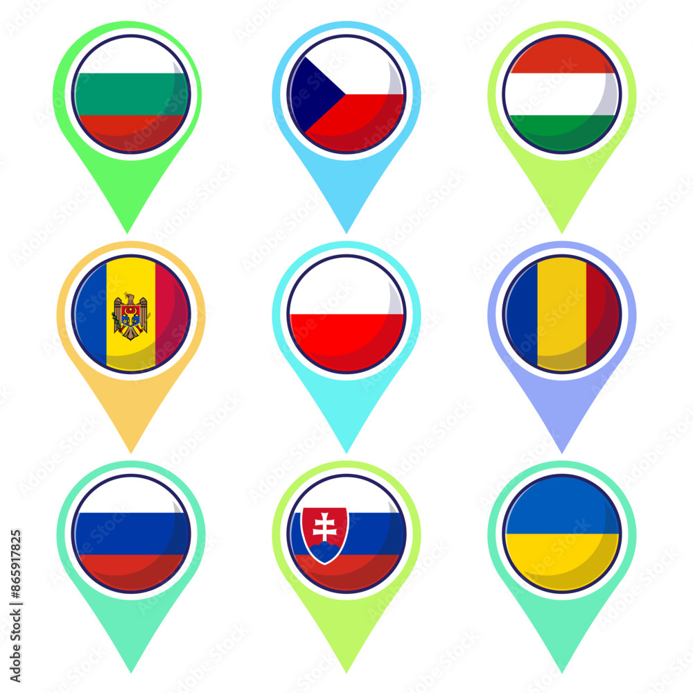 Eastern European Countries Flags. Flat vector map element design ...
