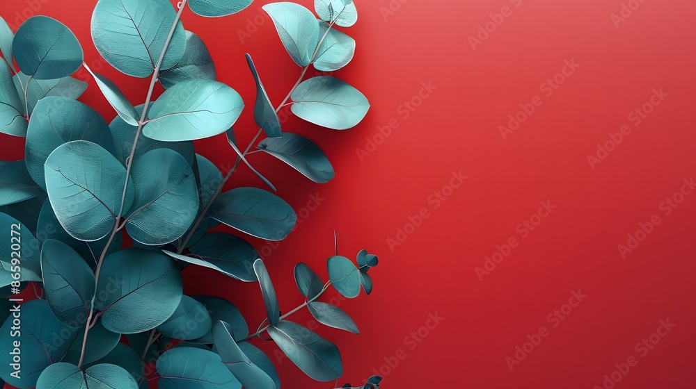 Minimalist eucalyptus leaves, 3D render, split complementary color ...