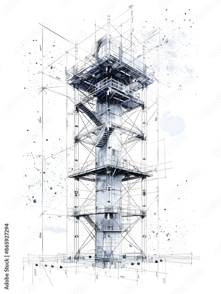 Minimalist Infographic Blueprint of Structural Tower Building Component ...