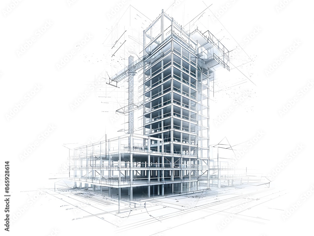 Architectural Blueprint of Structural Tower Building Components Stock ...