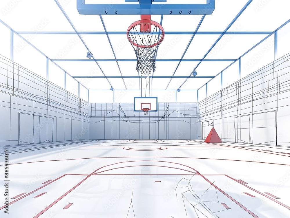 Minimalistic Blueprint of a Basketball Court Manufacturing Process ...