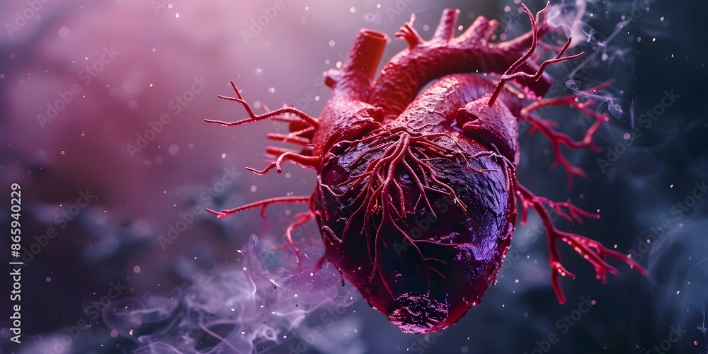 Vibrant model of heart in motion with highlighted veins and arteries ...