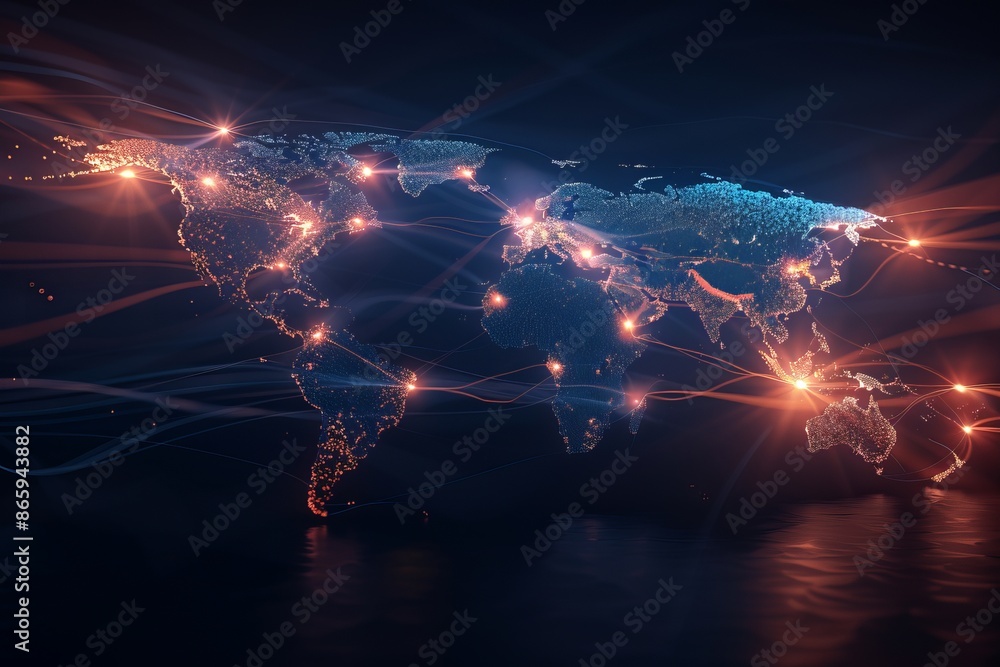 Global network connection concept with illuminated map showing ...
