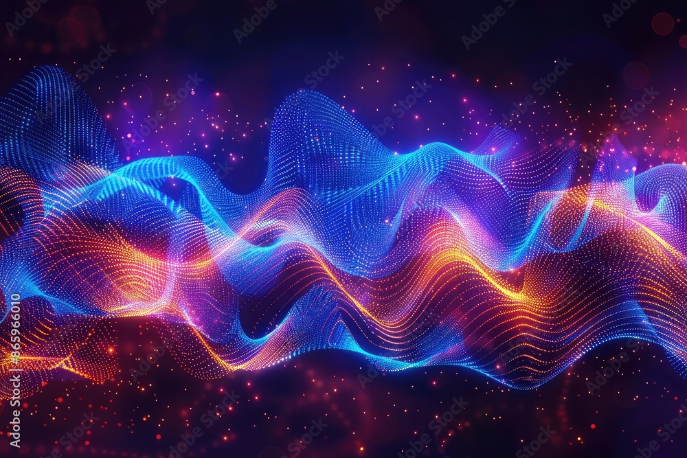 abstract wallpaper with dynamic lines on black background, fluorescent ...