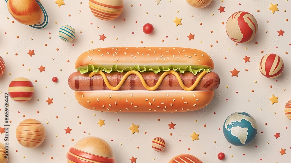 Hotdog floating in a cosmic scene for National Hotdog Day, detailed ...