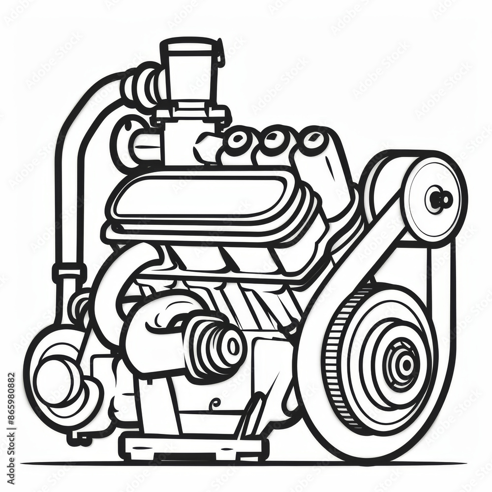 Detailed line art of an engine designed for coloring pages, showcasing ...