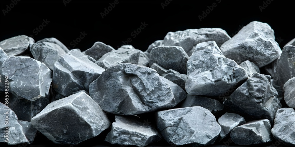 Macro Photography of Raw Silver Ore Rocks on Black Background. Concept ...