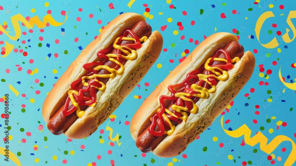 Retro poster for National Hotdog Day featuring vibrant hot dogs with ...
