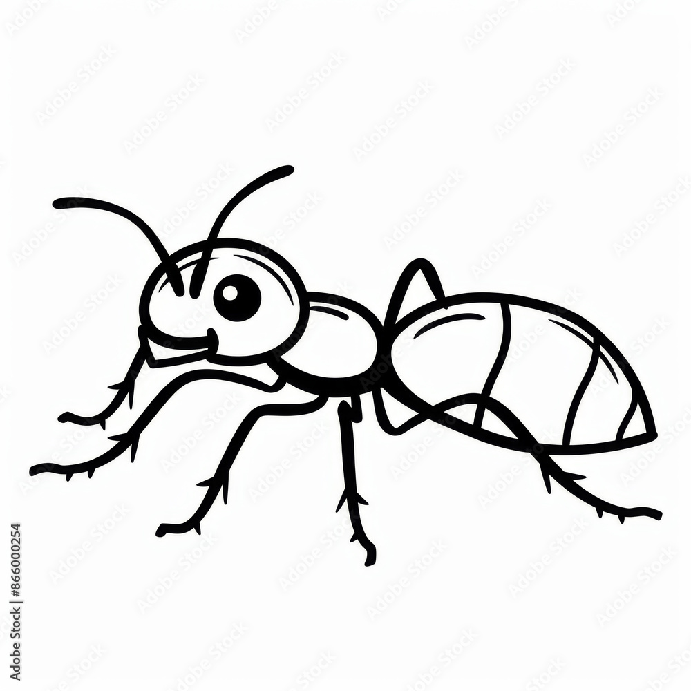 Simple black and white cartoon line drawing of a smiling ant. Stock ...