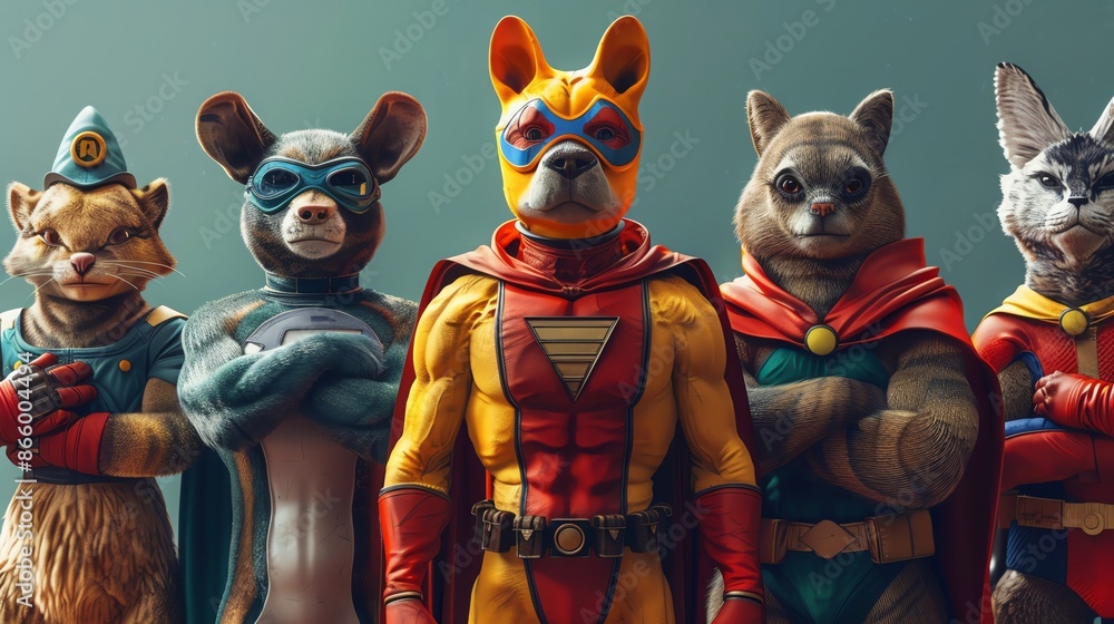 Make a superhero cartoon of a team of animals with unique superpowers ...