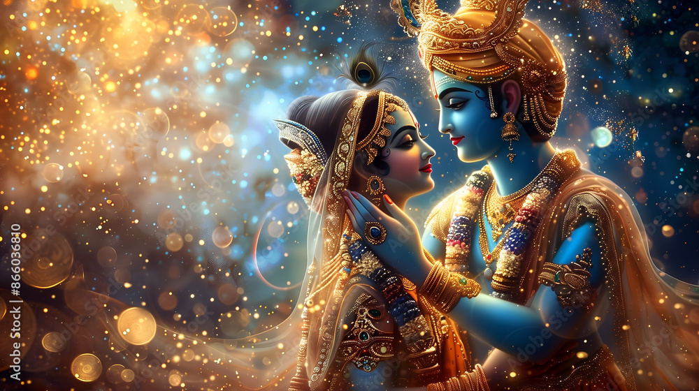 The divine embrace of Krishna and Radha, symbolizing eternal love in ...