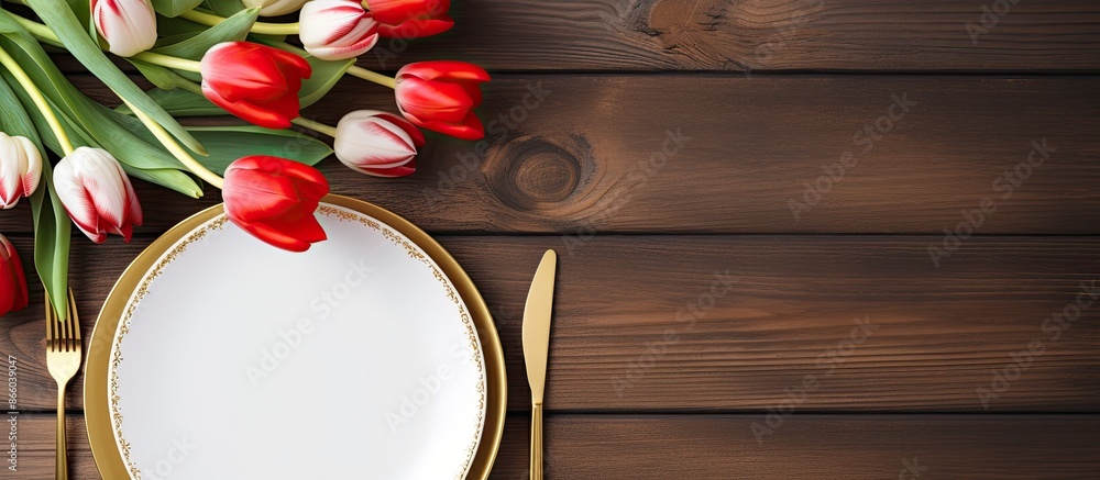 Table set for a celebration with elegant white plates and gold cutlery ...